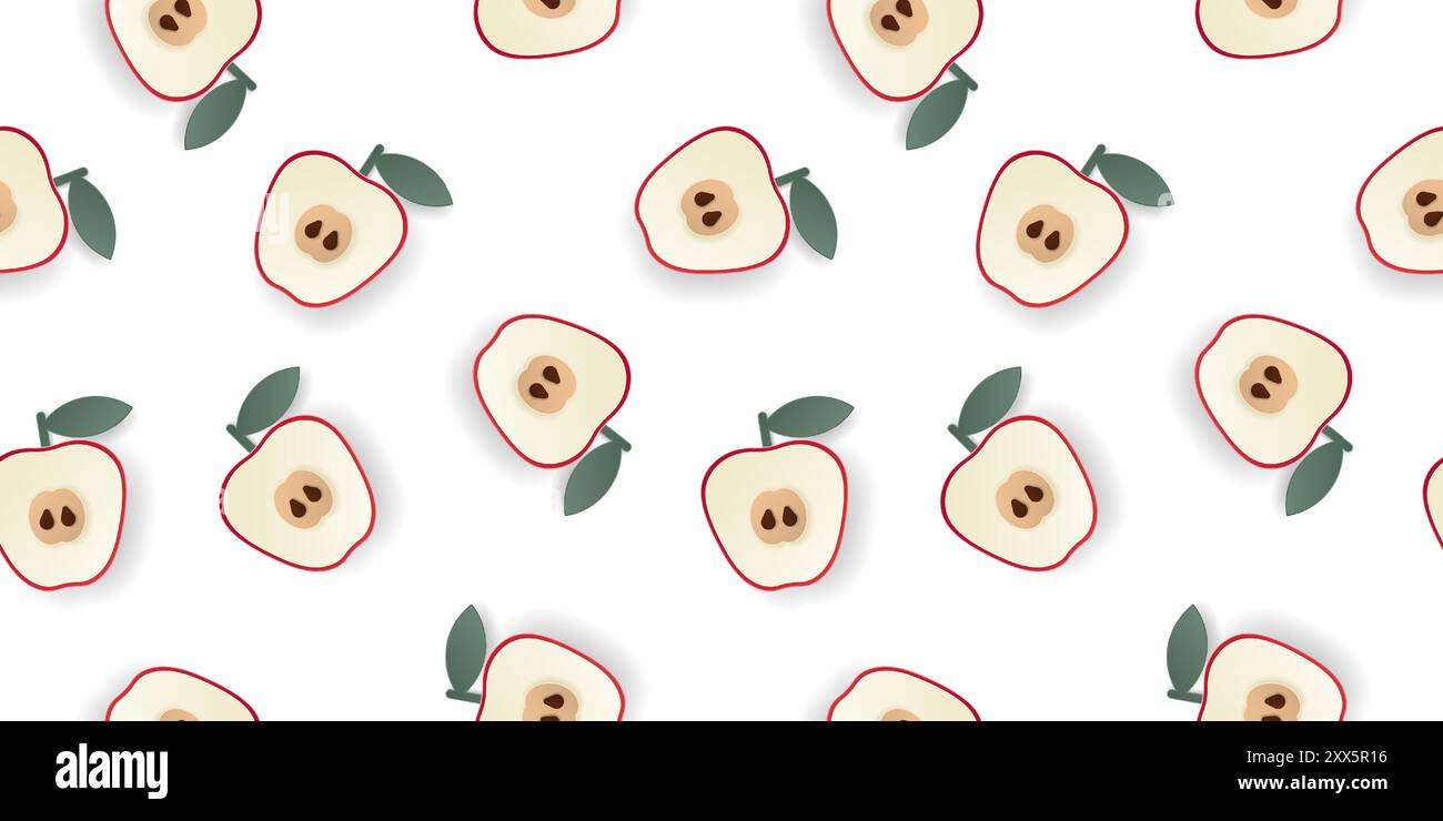 Seamless pattern 3d papercut apple sliced cutout fruit Stock Vector ...