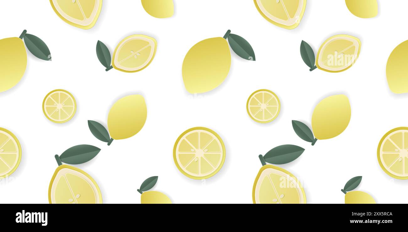 Seamless pattern 3d papercut sliced lemon fruit Stock Vector Image ...