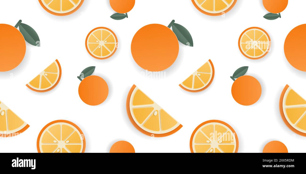 Seamless pattern 3d papercut sliced orange fruit Stock Vector Image ...