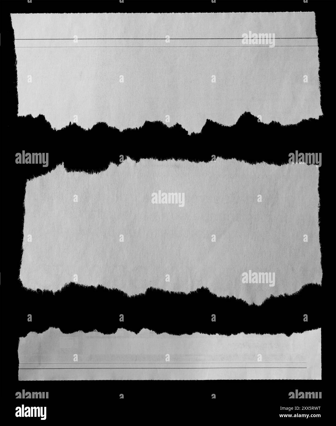 Three pieces of torn newspaper on black background Stock Photo - Alamy
