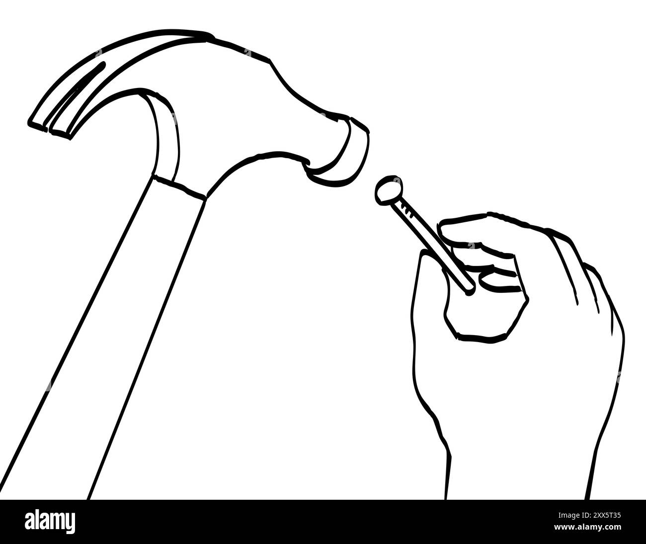 Drawing sketch style illustration of a hand with hammer hammering or ...