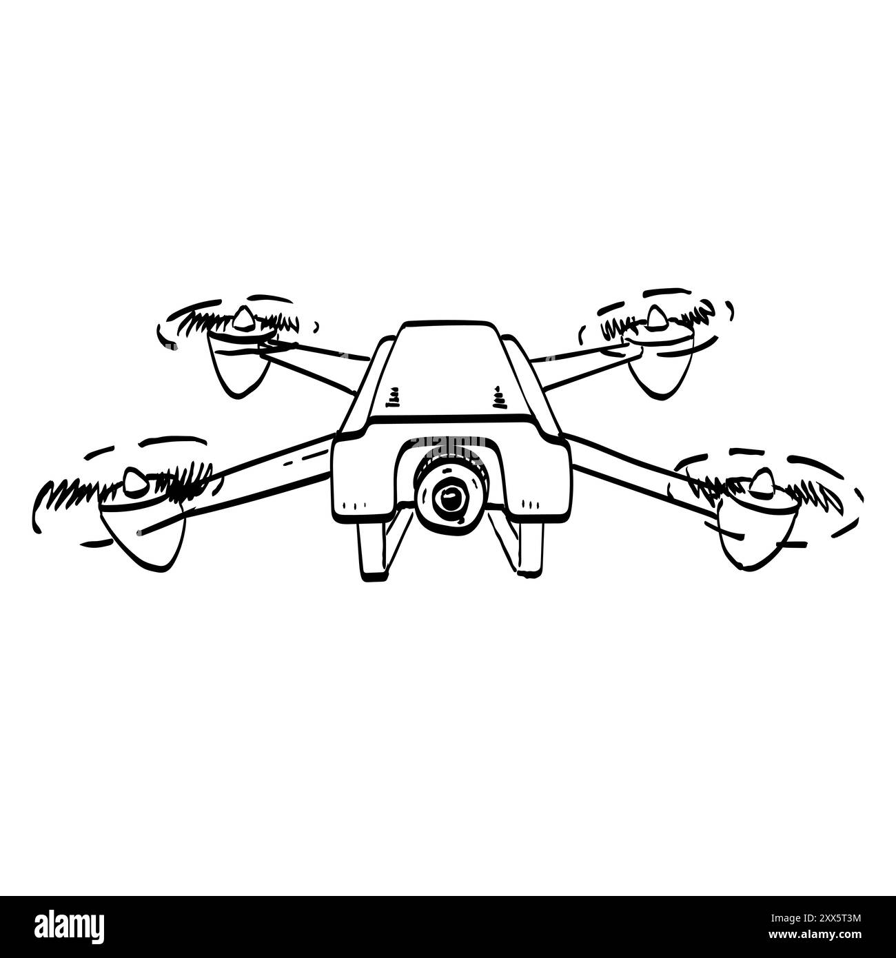 Drawing sketch style illustration of a a drone with camera flying ...
