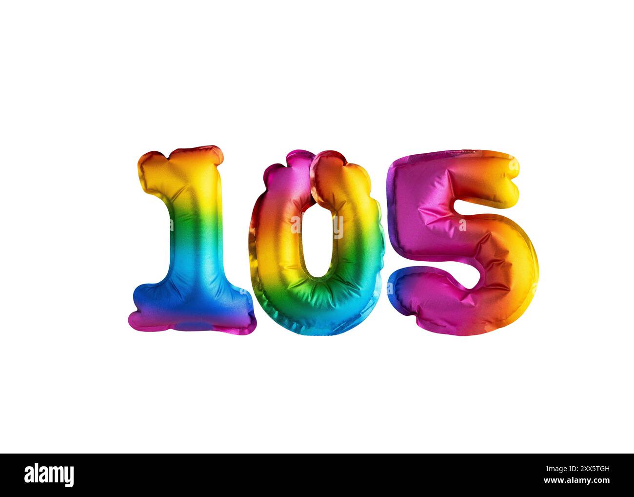 Multicolored balloon for number 105 celebration. Happy birthday on ...