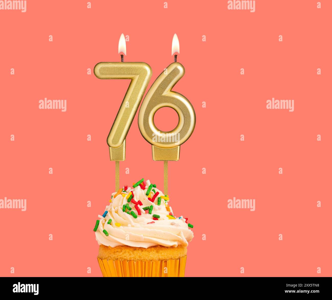 Birthday candle and cupcake - Number 76 Stock Photo - Alamy