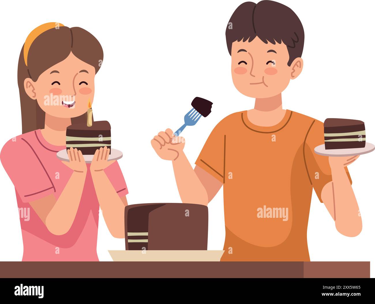 cute kids eating birthday cake Stock Vector Image & Art - Alamy