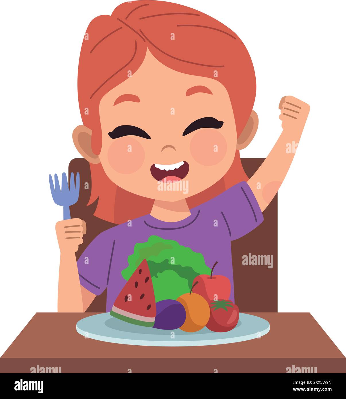 happy girl eating vegan food Stock Vector Image & Art - Alamy