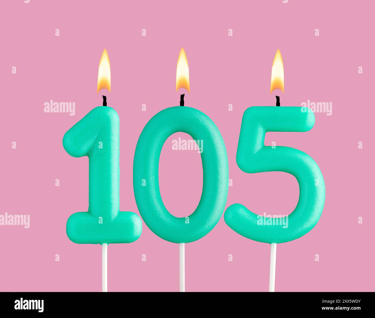 Birthday card with green number 105 candle - Pastel pink background ...