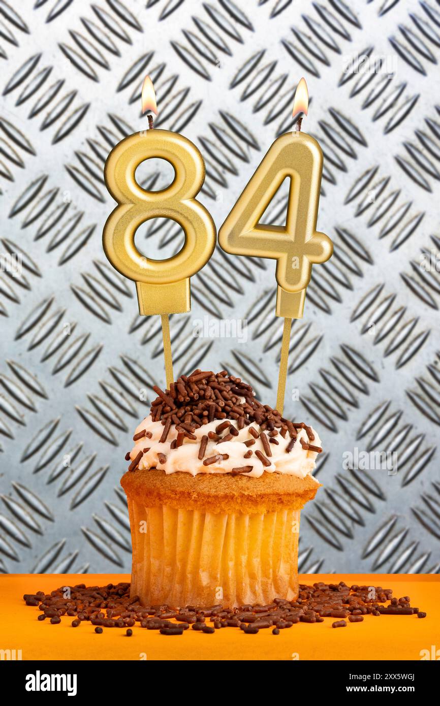 Birthday candle number 84 - Industrial metallic background Stock Photo ...