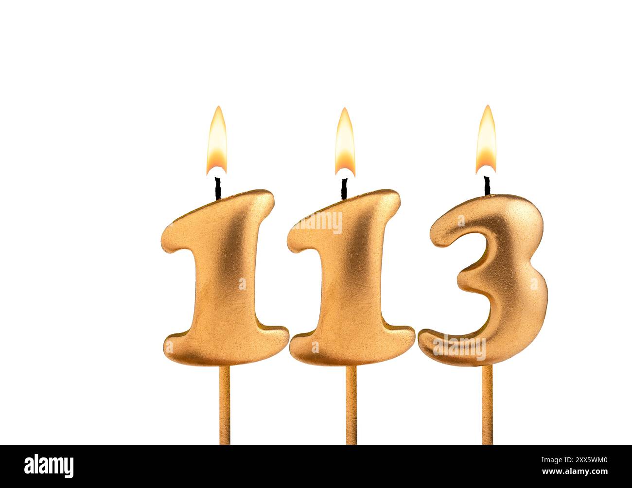 Golden candle number 113 - Birthday on white background Stock Photo - Alamy