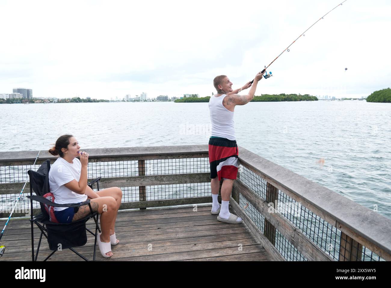 Tristan Martin and his girlfriend Lilly Ortega of Miami, go fishing on ...