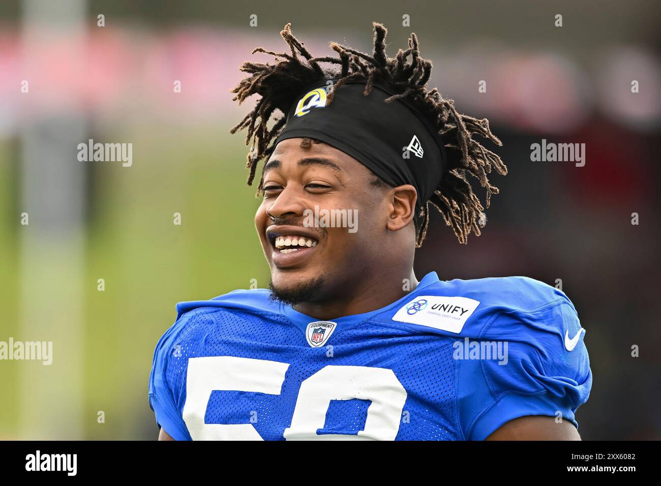 Los Angeles Rams linebacker Elias Neal walks on the field during an NFL ...