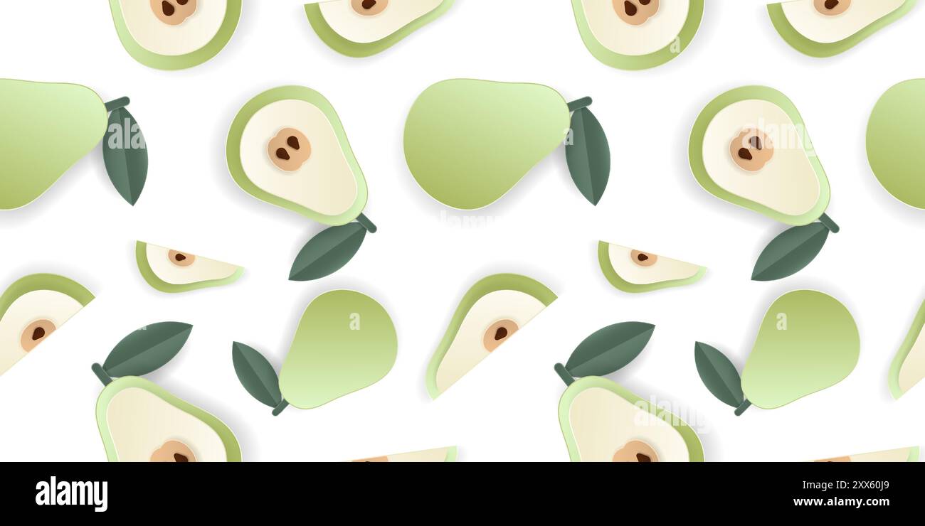Seamless pattern 3d papercut pear sliced cutout fruit Stock Vector ...