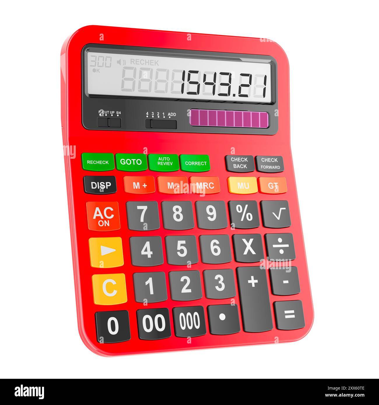 Red Electronic Calculator, pocket calculator. 3D rendering isolated on ...