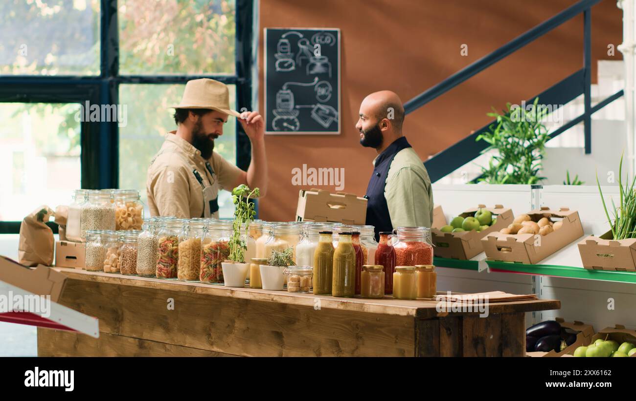 Farmer supplies zero waste eco store with freshly harvested fruits and ...