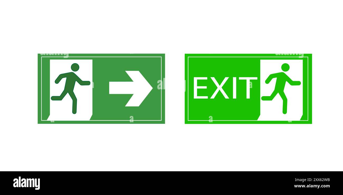 Green emergency exit sign, Fire sign vector illustration Stock Vector ...