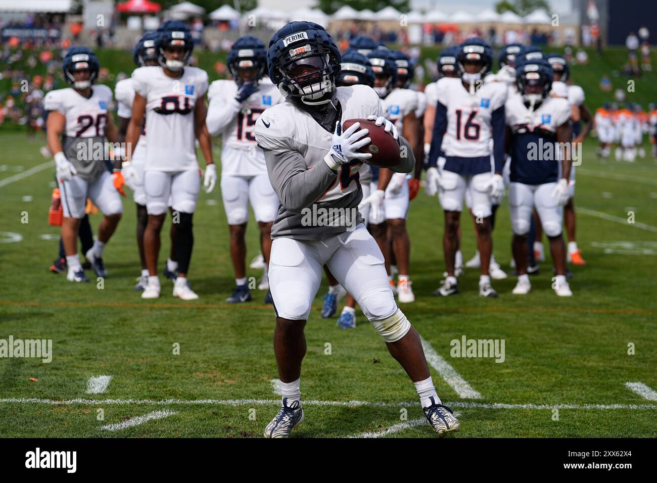 Denver Broncos running back Samaje Perine takes part in drills during ...
