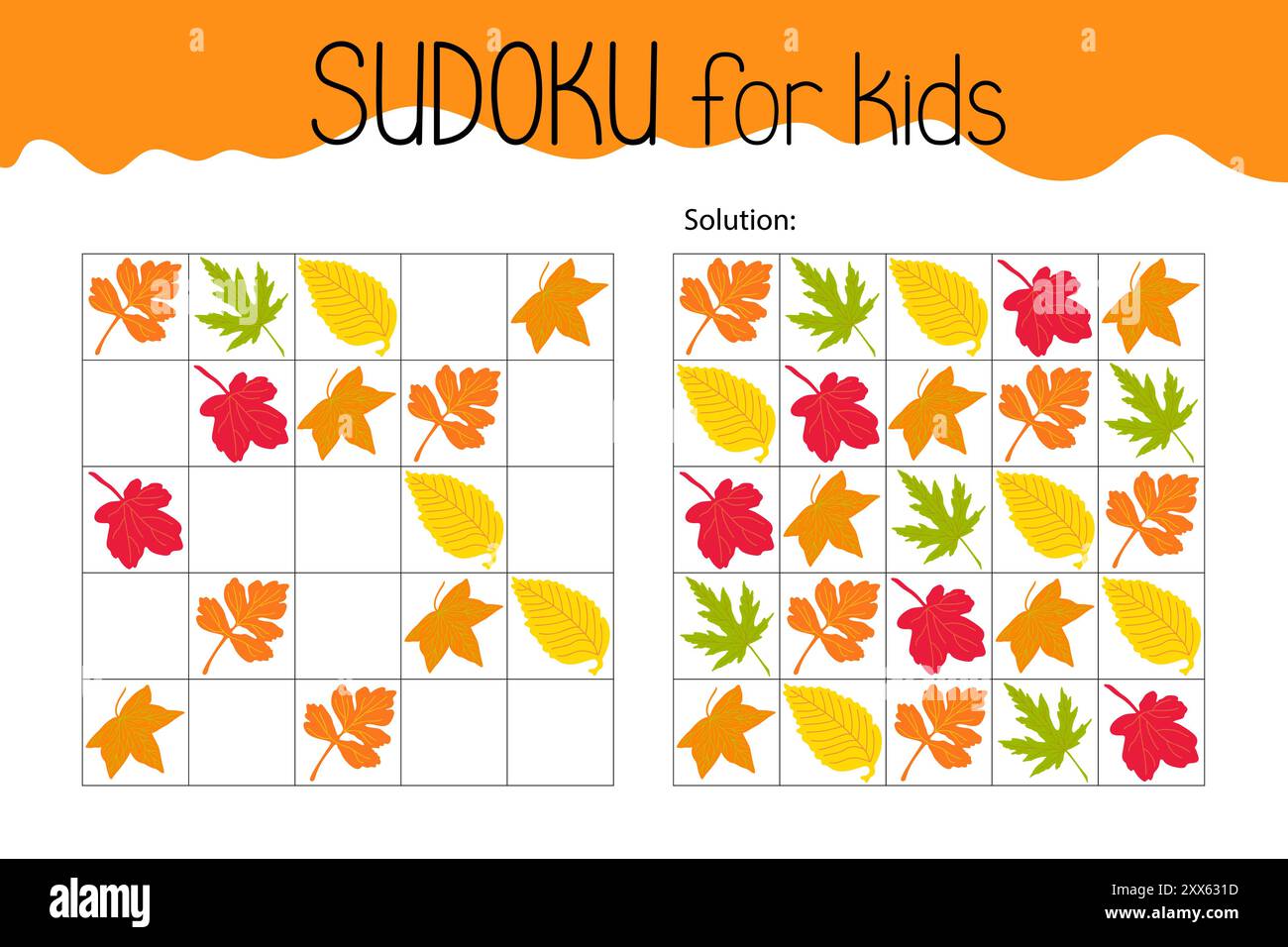Sudoku autumn leaves educational game, leisure activity worksheet ...