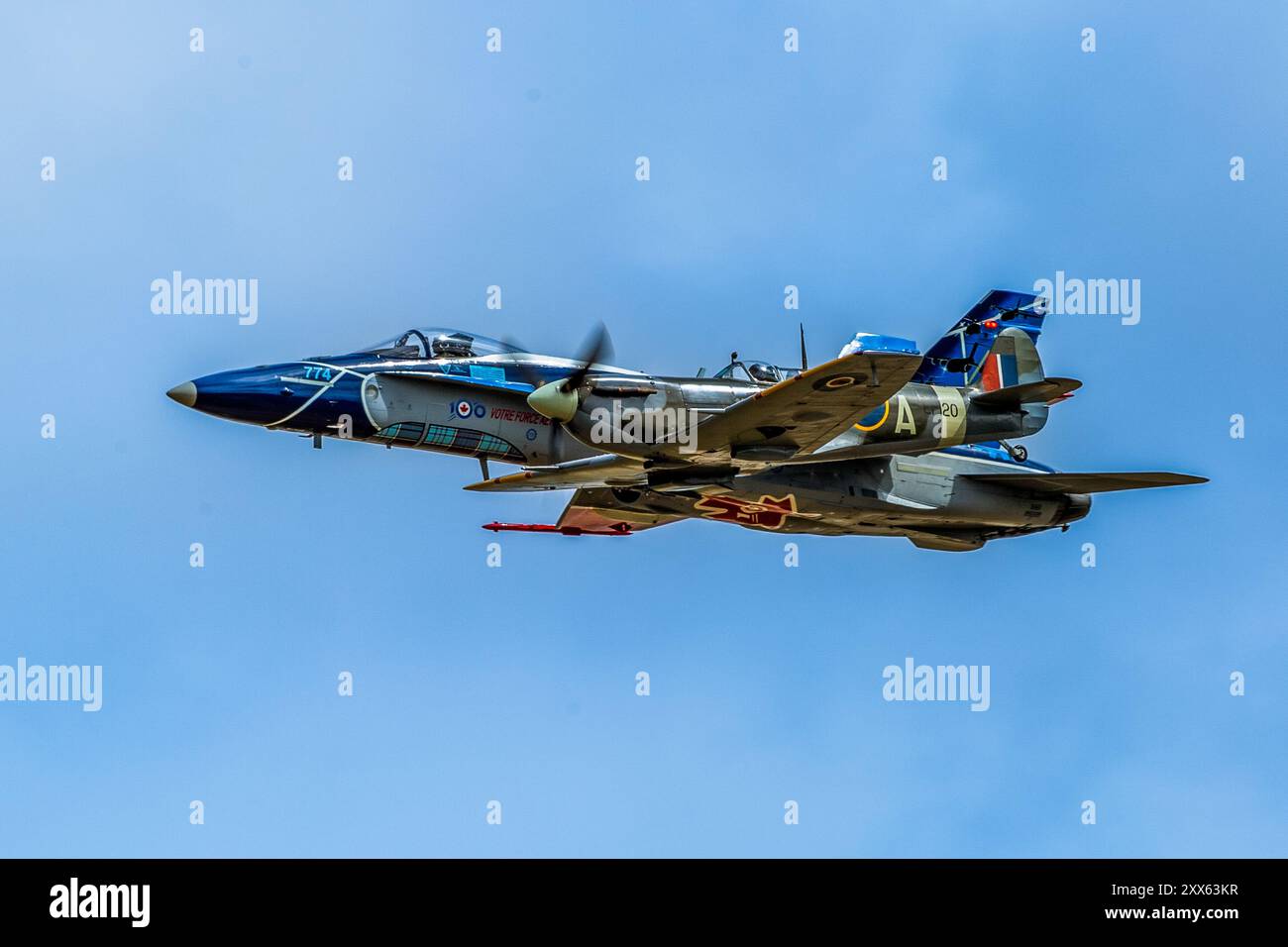 Canadian Air Force CF18 Hornet flying in Formation with a Royal Air ...