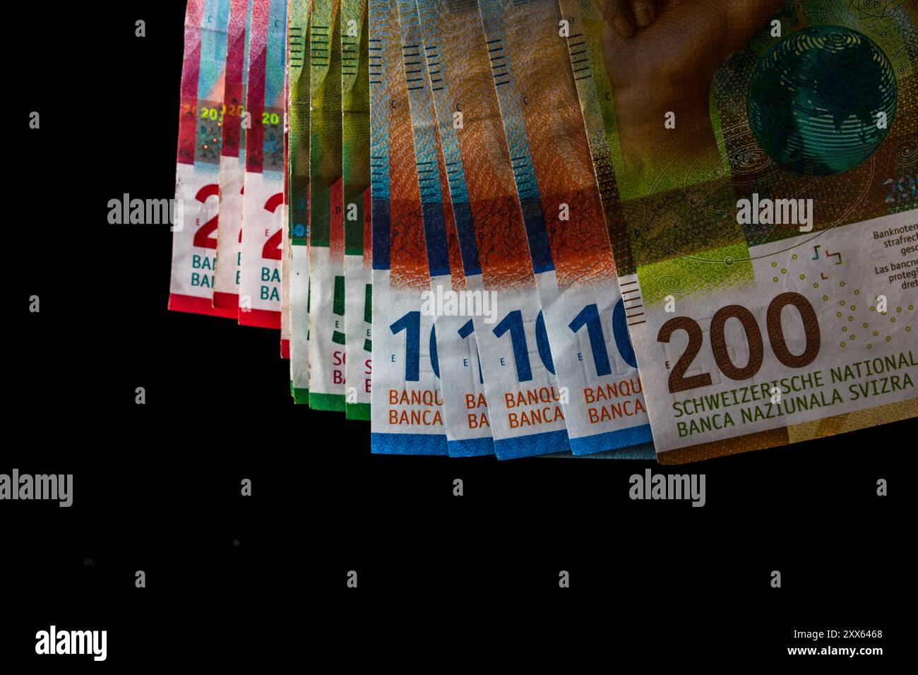 CHF money banknotes, detail photo of swiss franc. Swiss Franc currency ...