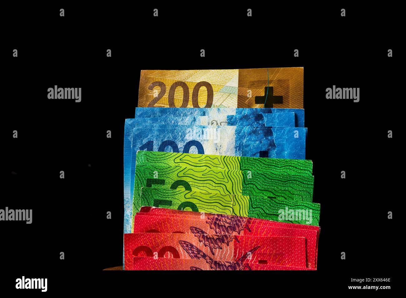 CHF money banknotes, detail photo of swiss franc. Swiss Franc currency ...