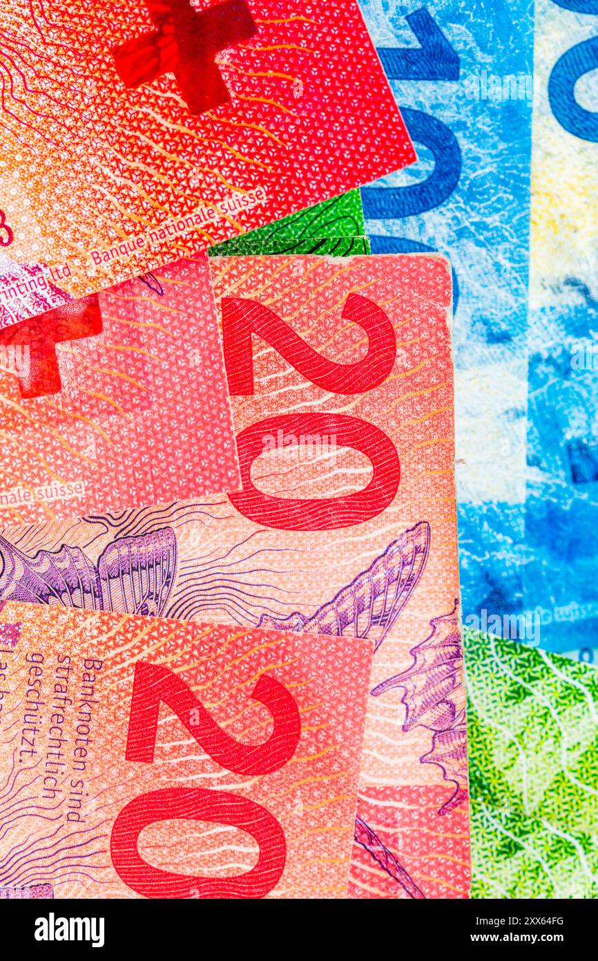 CHF money banknotes, detail photo of swiss franc. Swiss Franc currency ...
