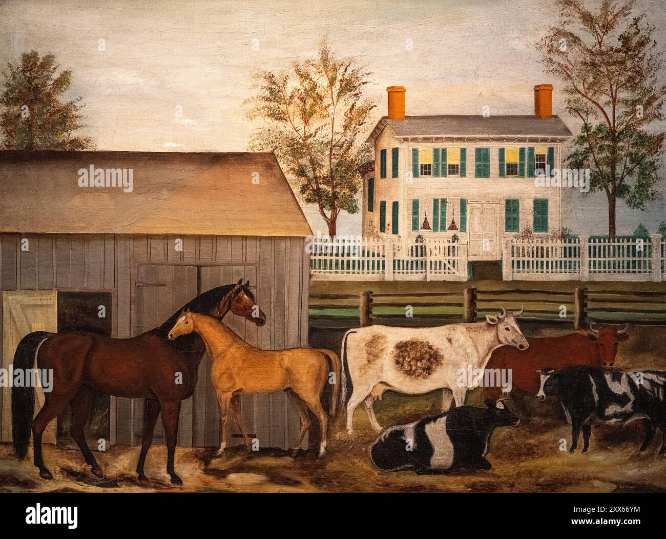 painting by Amzi Emmns Zeliff called The Barnyard painted late 19th ...