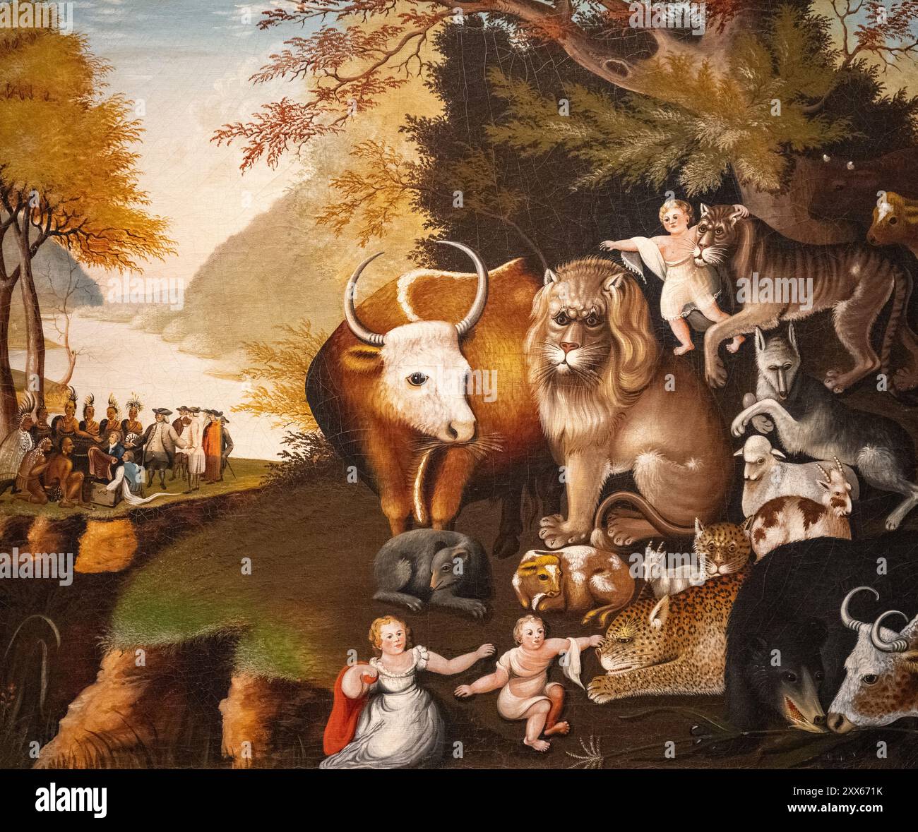 painting by Edward Hicks called Peaceable Kingdom painted in 1834 Stock ...