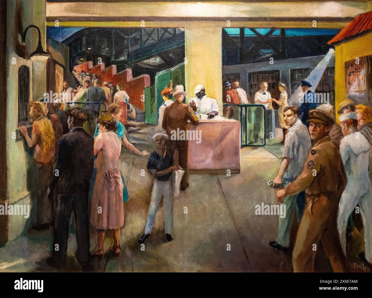 painting by James Amos Porter called Ticket-Taker at Griffith Stadium ...