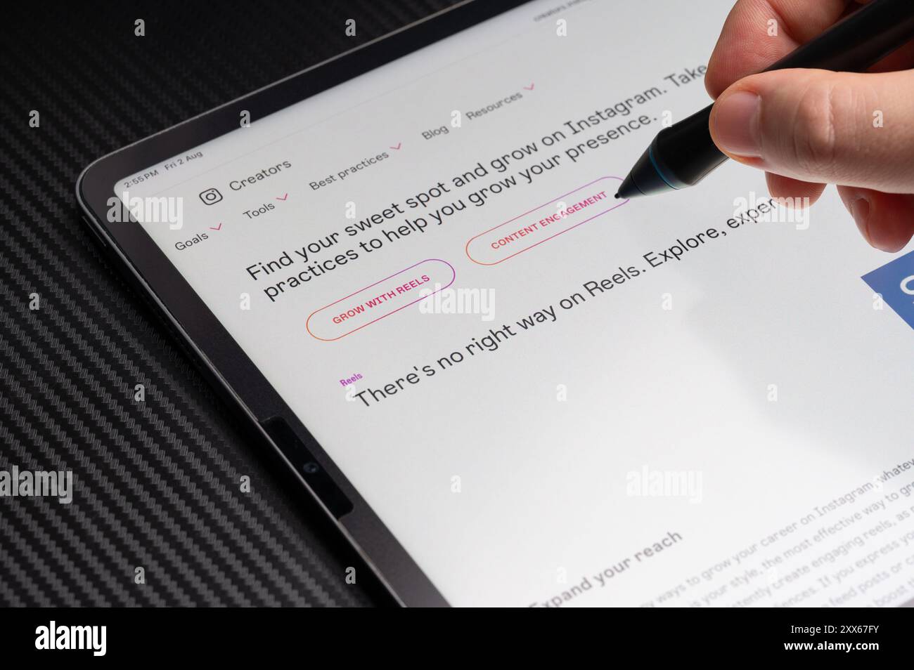 New York, USA - August 2, 2024: Instagram content engagement on tablet ...