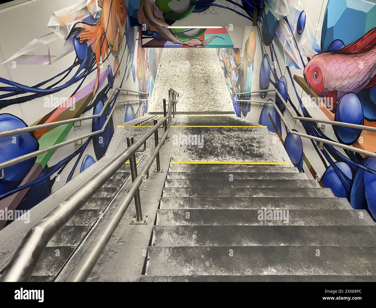 Subway, pedestrian subway, at night, brightly lit, graffiti, Sommerrain ...