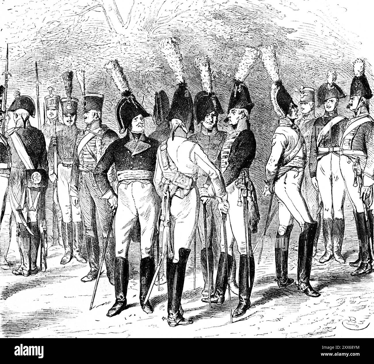 Portrait Prussian officers and soldiers, uniform, sabre, hat, boots ...