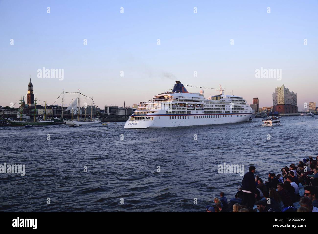 Germany, Hamburg, harbour, St. Michaelis, cruise ship Europe, Europe ...