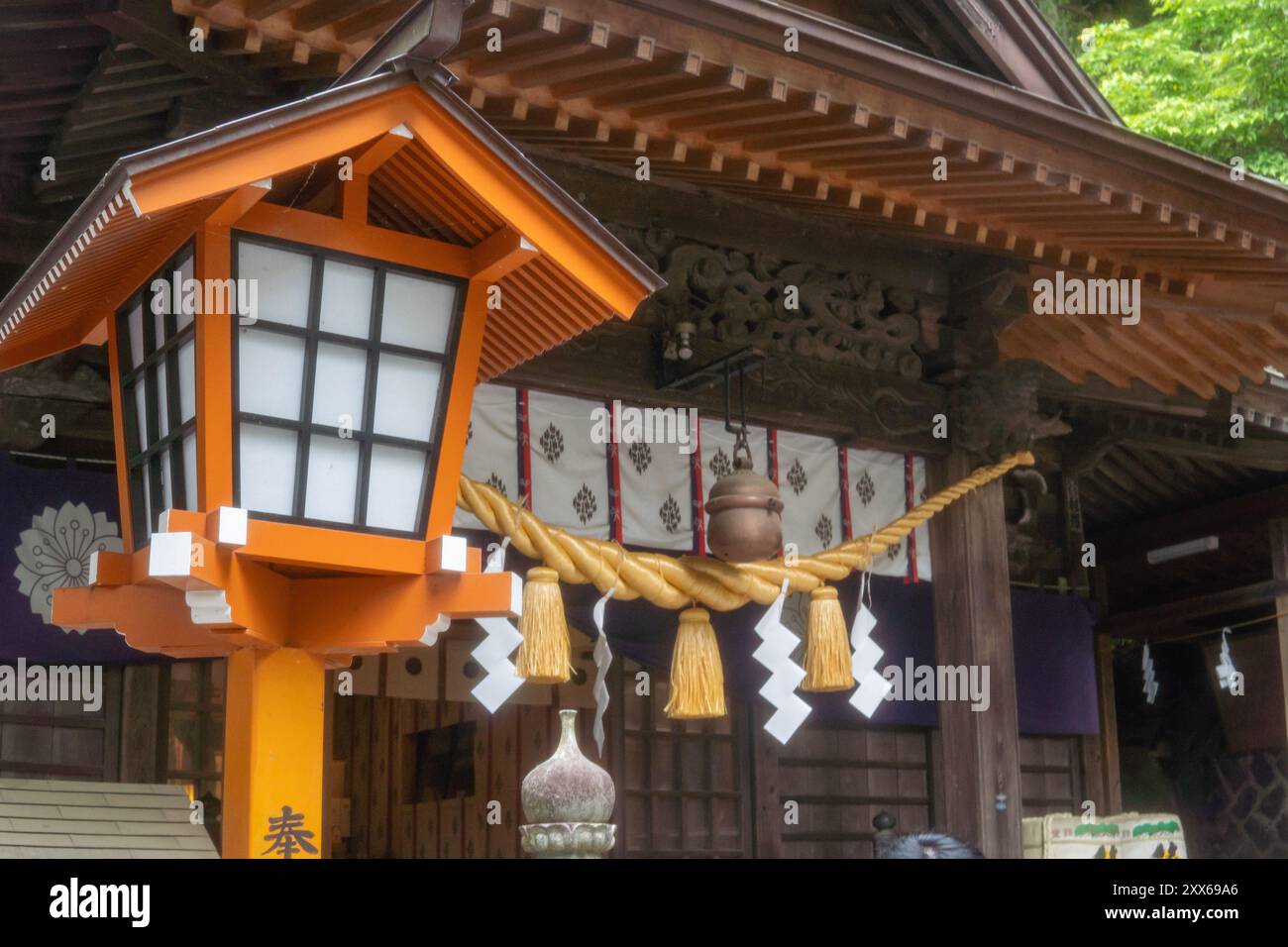 Traditional Lantern and Shimenawa Rope at Japanese Shinto Shrine Stock ...