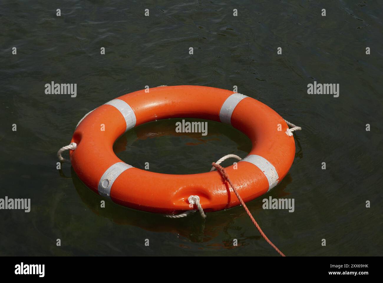 Lifebuoy with lifeline in the water, distress at sea, drowning ...