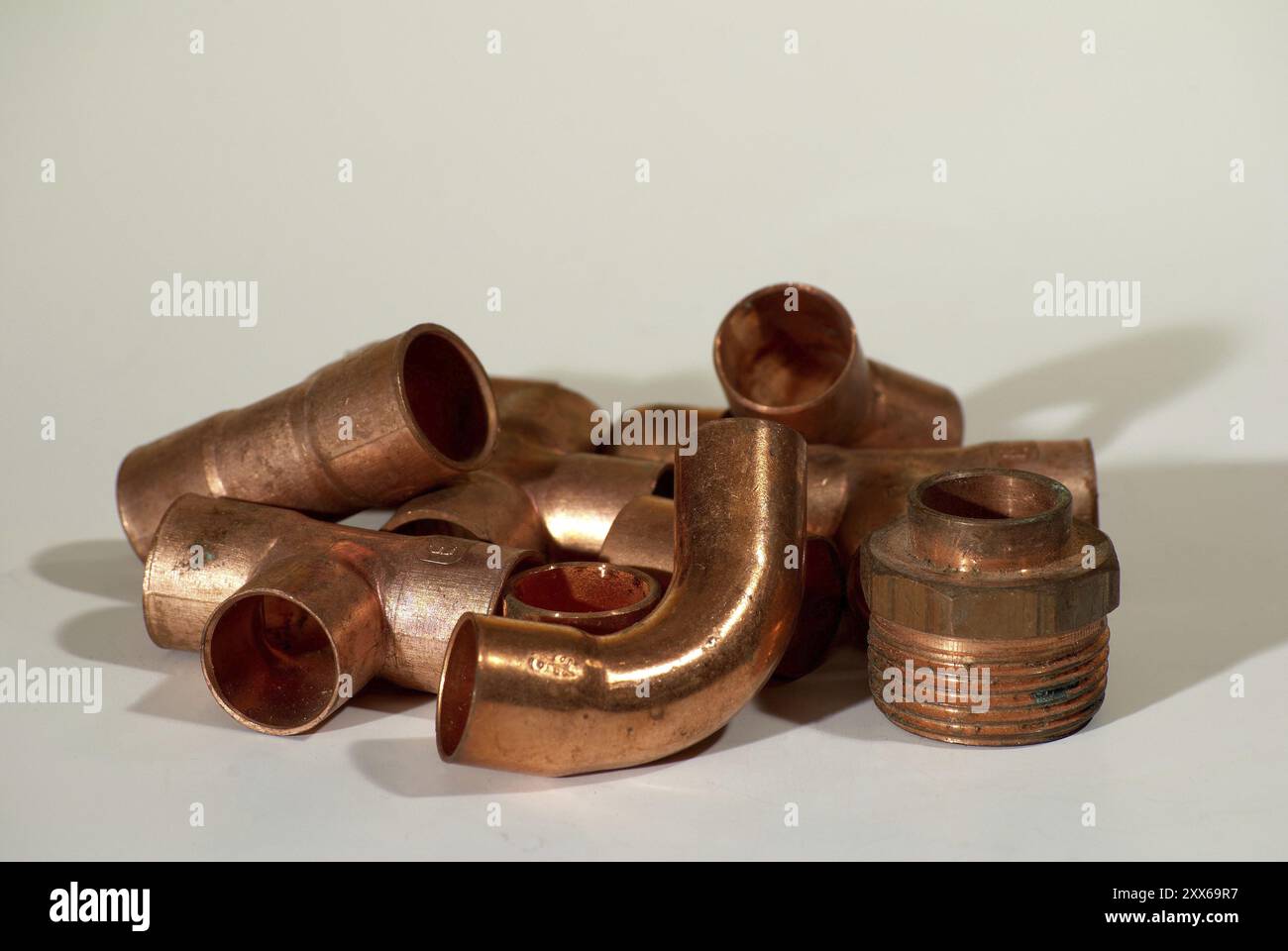 Copper solder fittings, water pipes Stock Photo - Alamy
