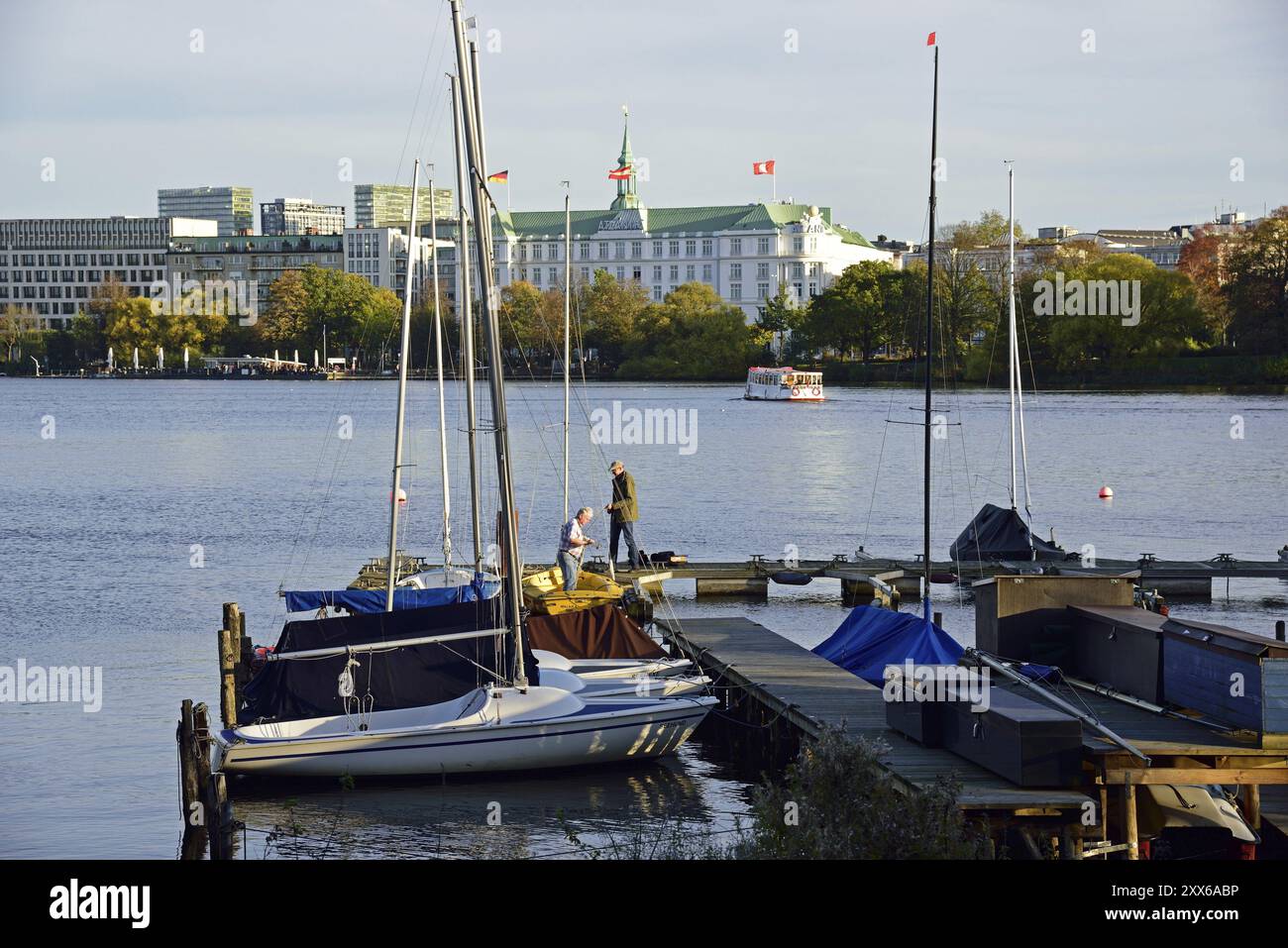 Europe, Germany, Hamburg, Outer Alster Lake, View to Hotel Atlantic ...