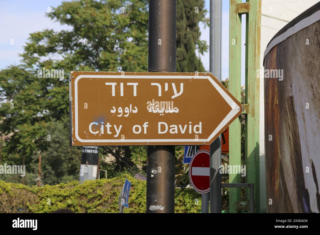Trilingual signpost to the City of David, the oldest populated part of ...