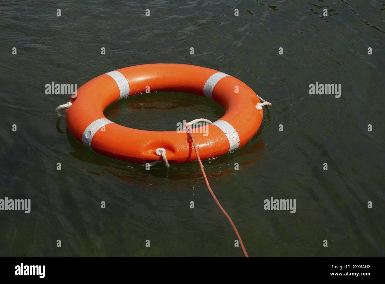 Lifebuoy with lifeline in the water, distress at sea, drowning ...