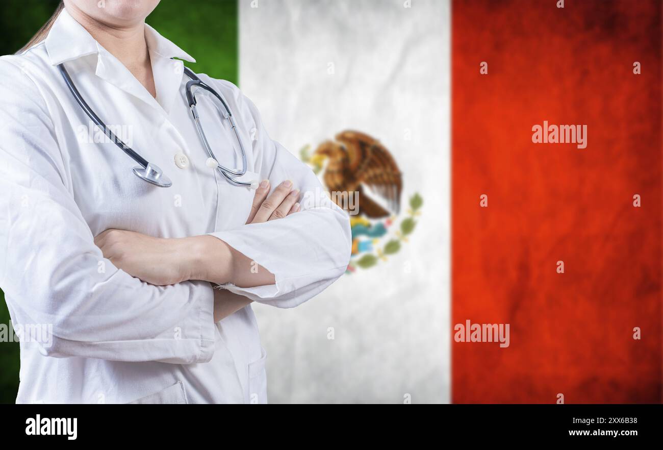 Doctor with arms crossed on Mexico flag background. Doctor with ...