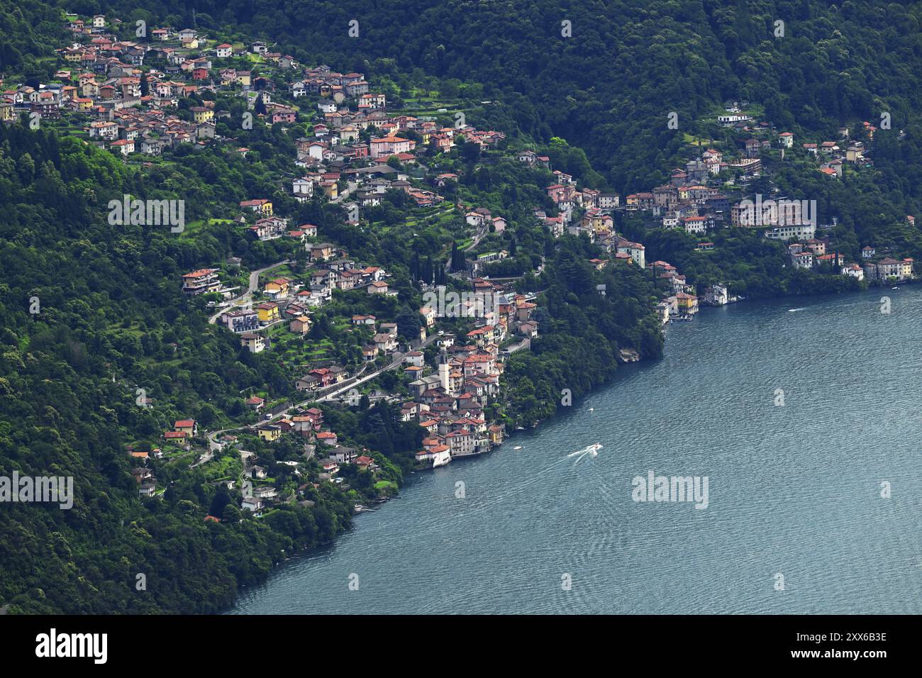 Panoramic view of beautiful villages of Lake Como, Lombardy, Italy ...