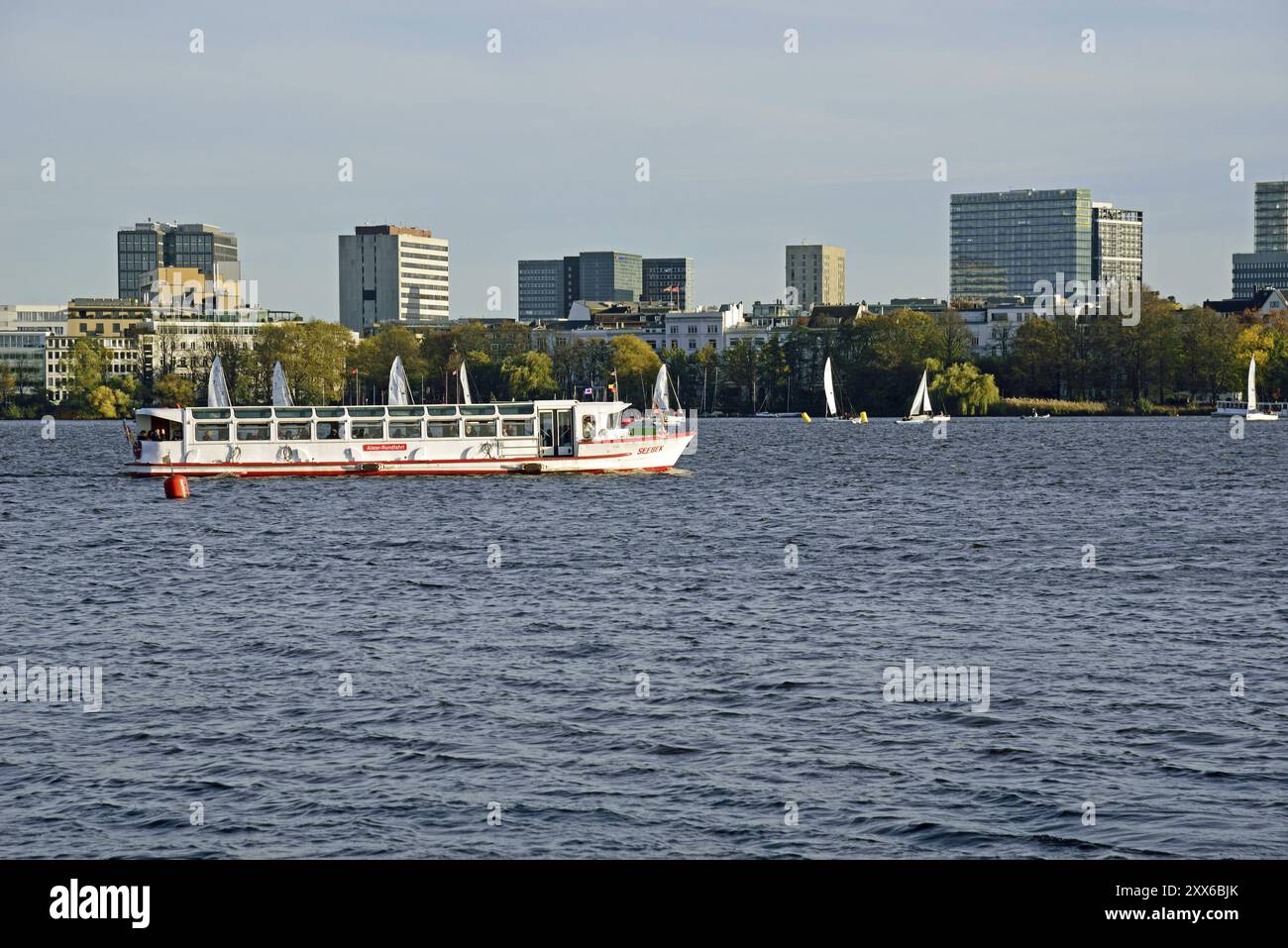 Europe, Germany, Hamburg, City, Outer Alster Lake, Alster boat Seebek ...