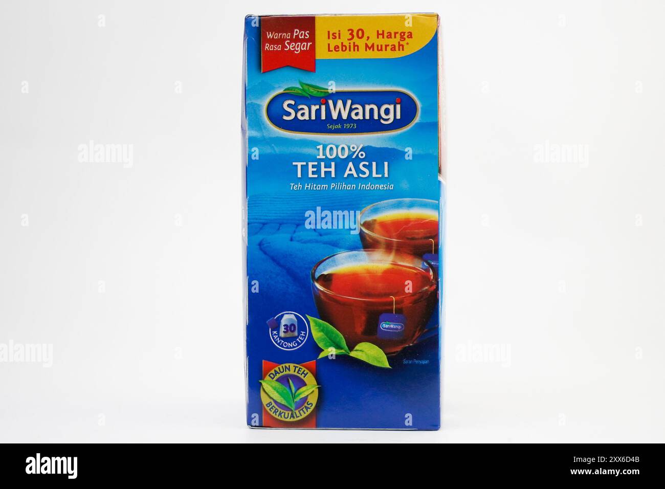 Close up a pack of Sari Wangi Black Tea isolated on white background ...