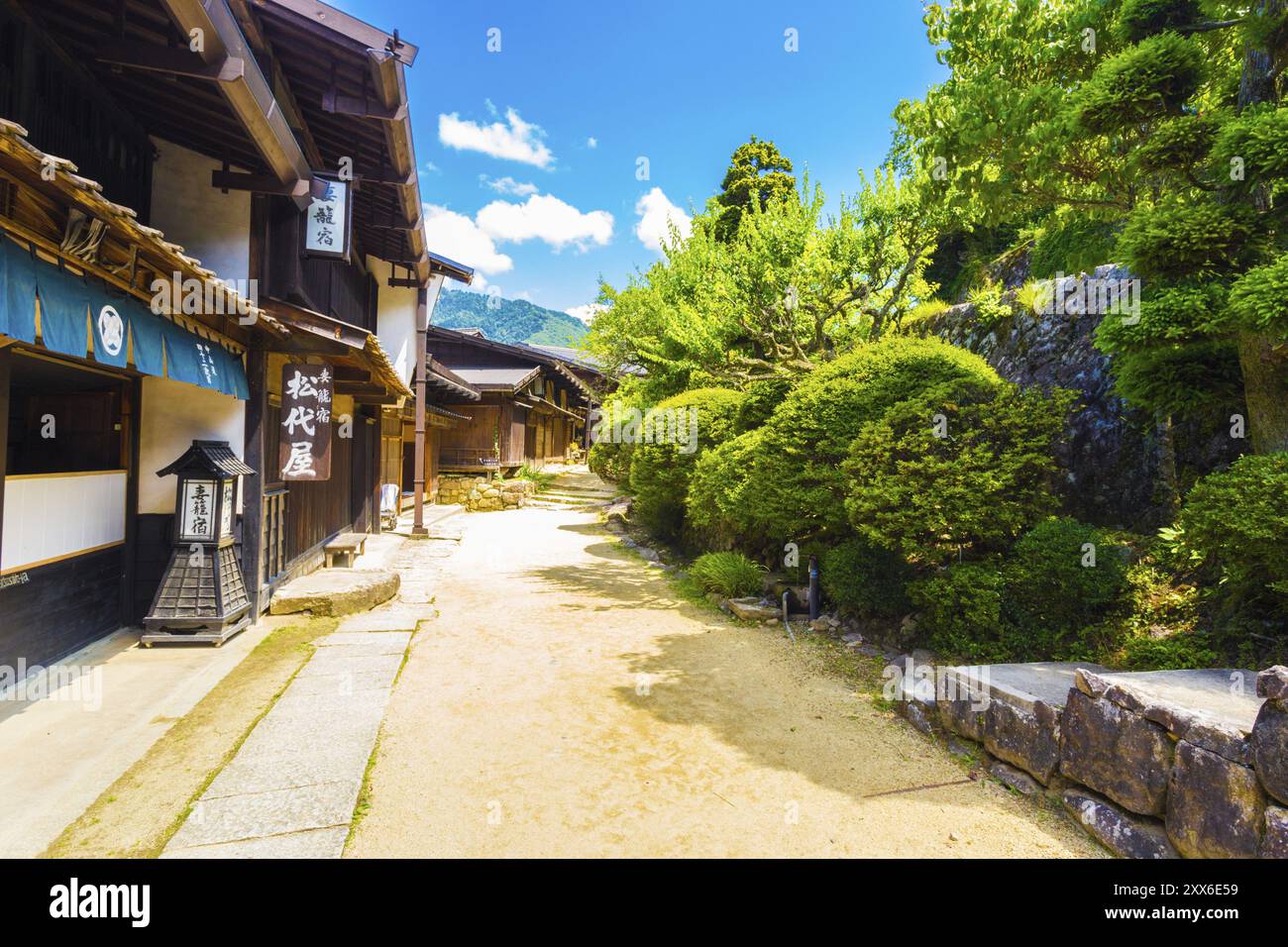 Tsumago, Japan, June 29, 2015: Dirt road in bucolic Tsumago village ...