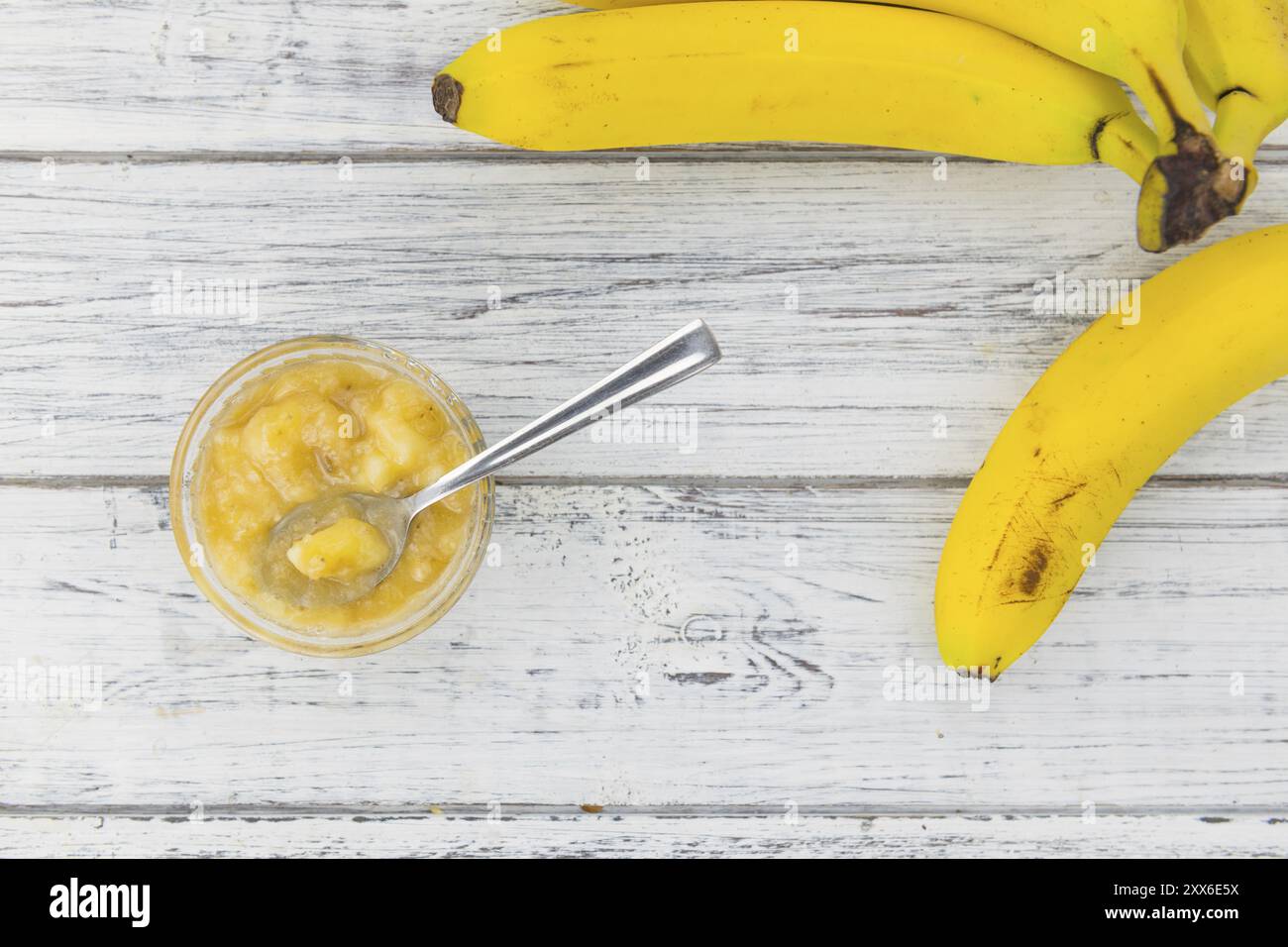 Mashed Bananas on a vintage background as detailed close-up shot ...