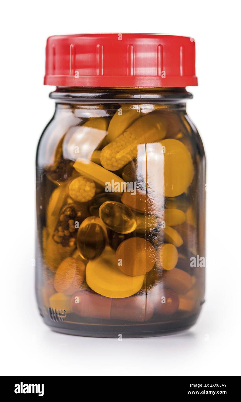 Mixed drugs isolated on white background as detailed close-up shot ...