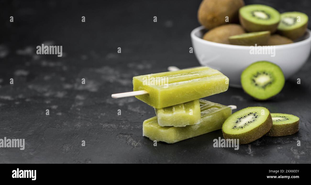 Kiwi Popsicles (fresh) as detailed close-up shot, selective focus Stock ...