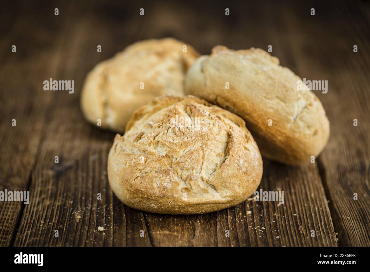 Fresh made German Buns on a vintage background as detailed close-up ...