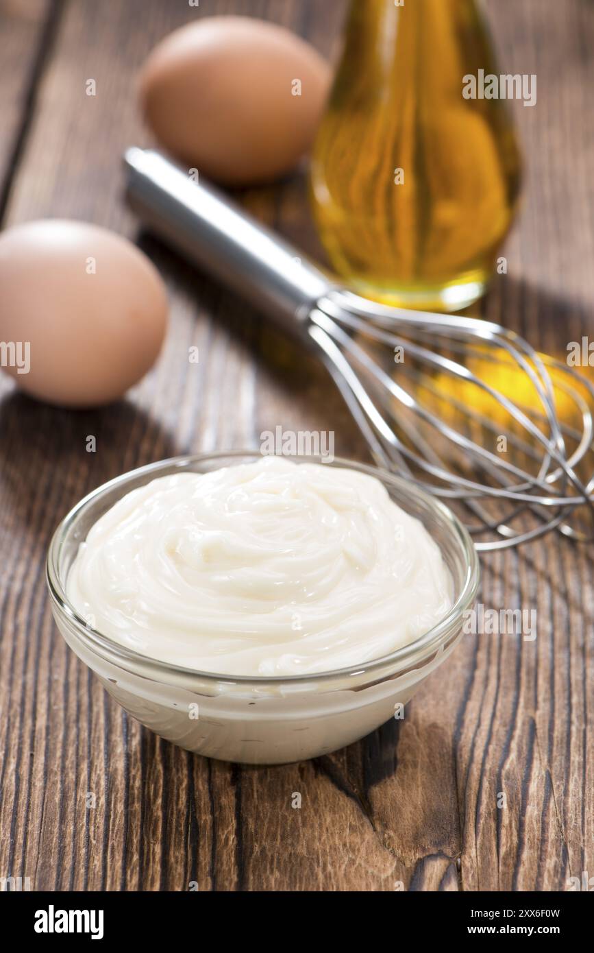 Small portion of fresh homemade Mayonnaise (close-up shot Stock Photo ...