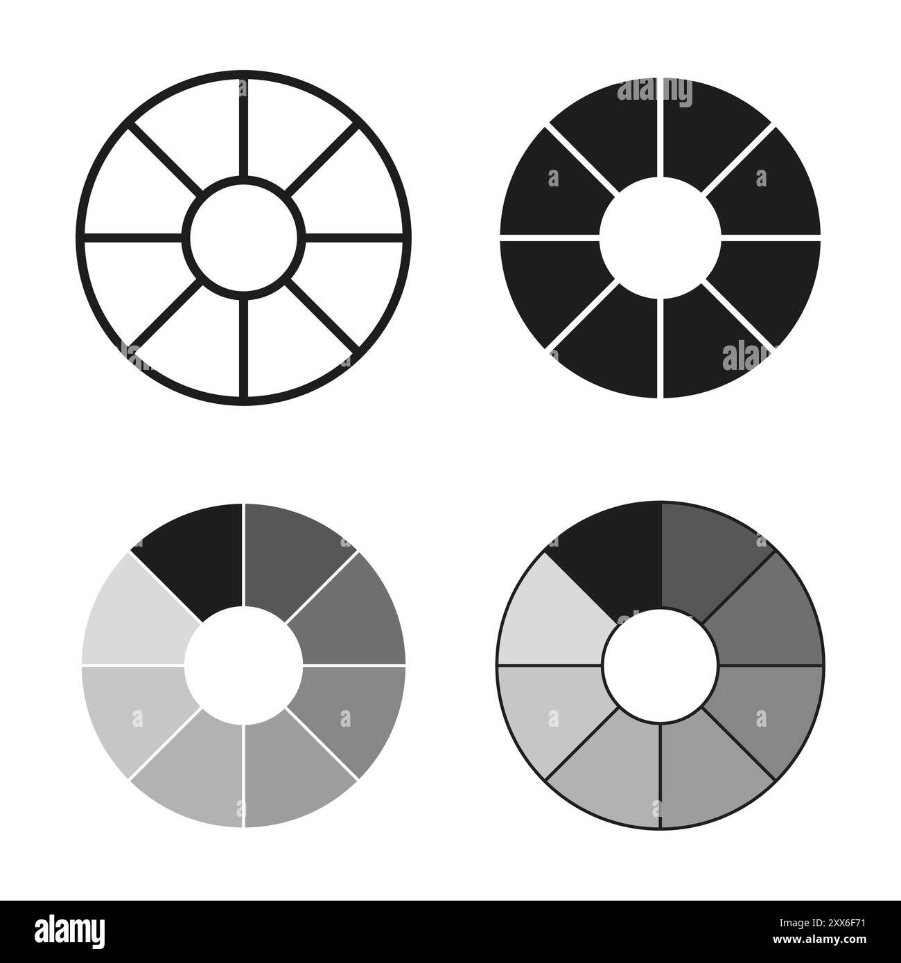 Segmented circle icons. Monochrome color scheme. Circular chart concept ...