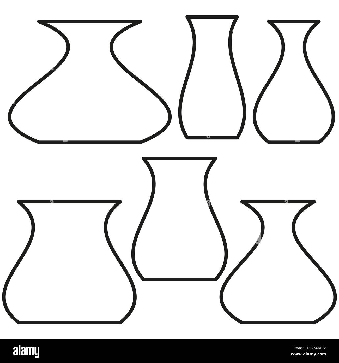 Vase silhouettes set. Curved lines outline various vase shapes ...